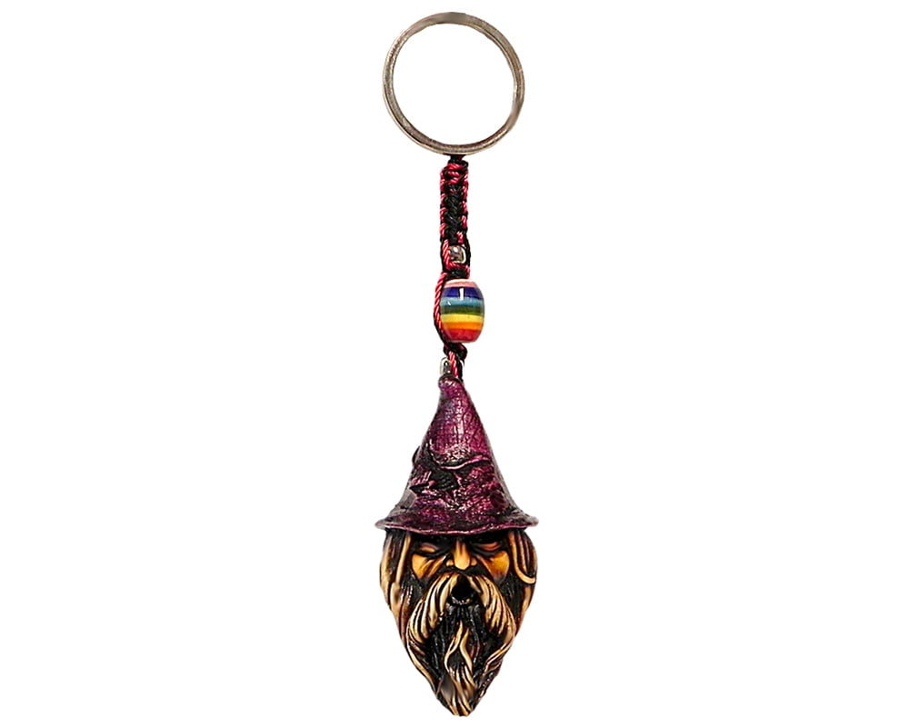 Wizard Head Fantasy 3D Figurine Keychain Multicolored Macramé Metal ...