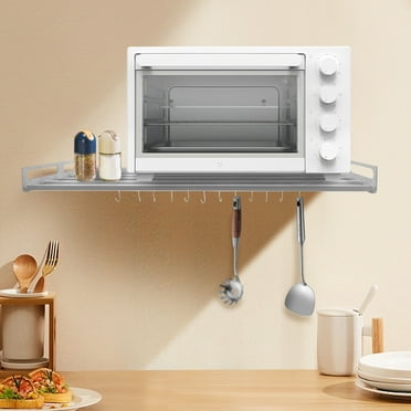 Dingrich Stainless Steel Wall Mounted Microwave Oven Shelf with 5 Hooks ...