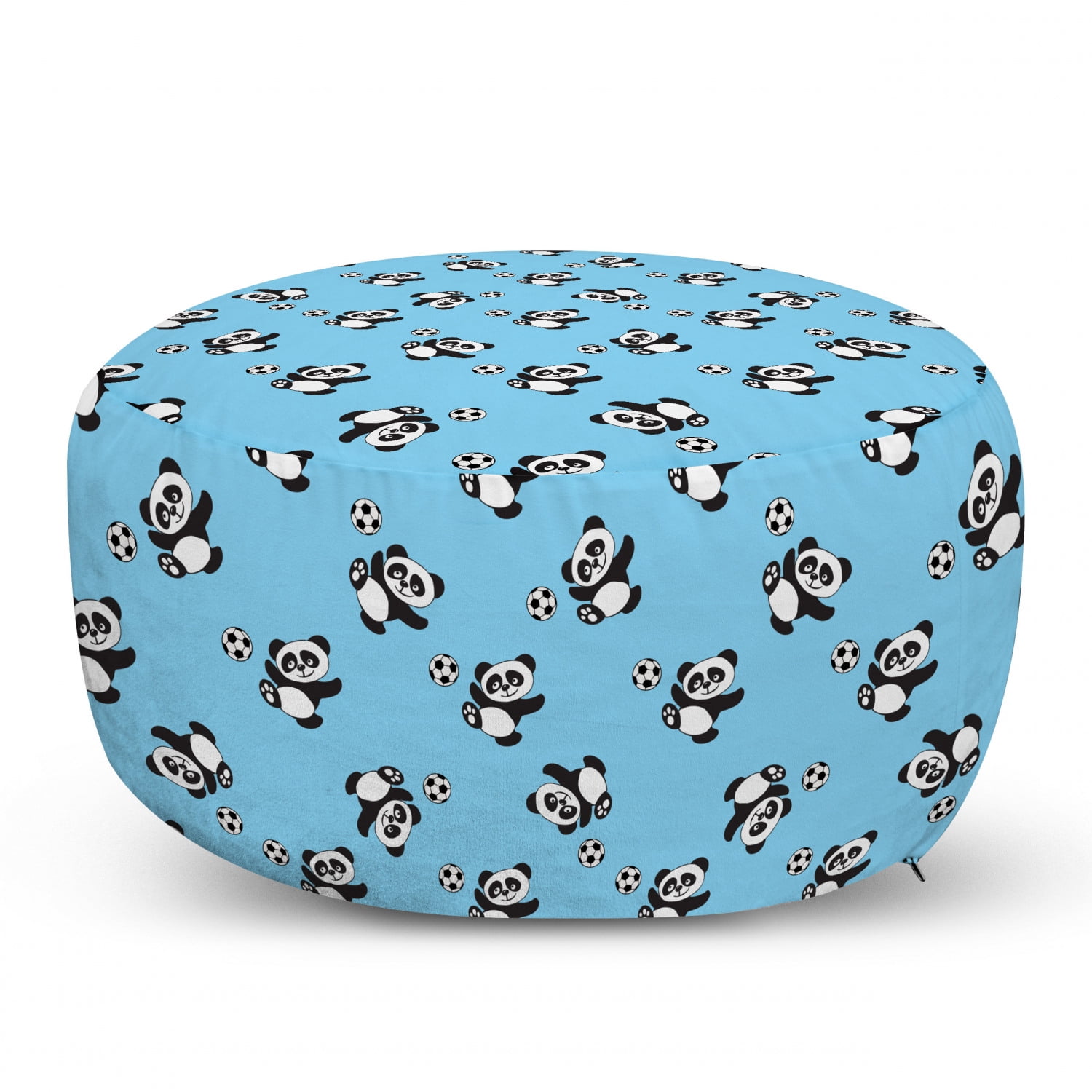 Soccer Pouf Cover with Zipper, Panda Player Kicking a Ball Boys Design ...