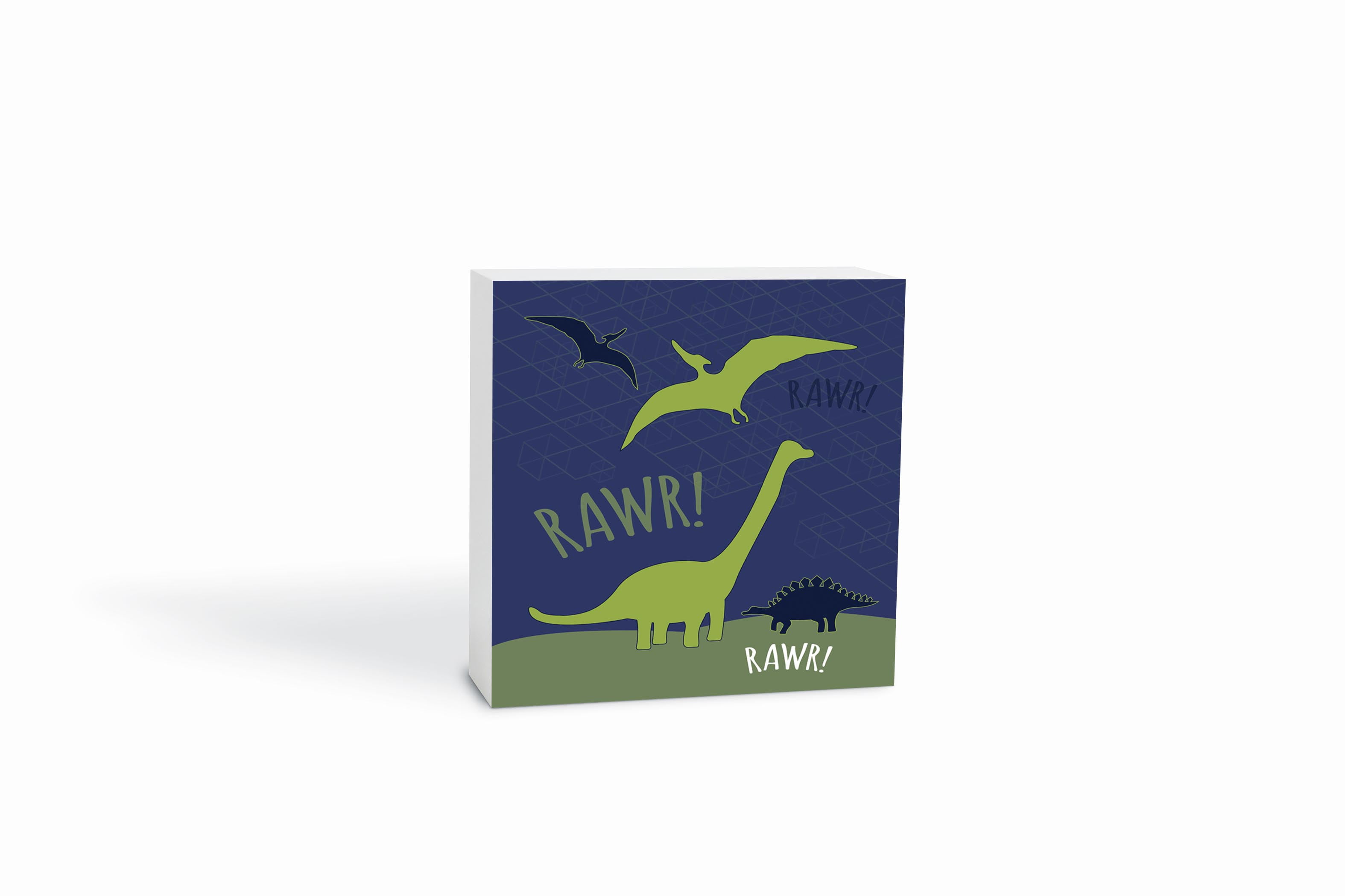 Rawr! Dinosaurs Blue Geometric 5 x 5 Wood Tabletop Sign Plaque ...