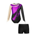 Dpois Girls Sparkly Rhinestones Mesh Long Sleeve Gymnastic Leotard With