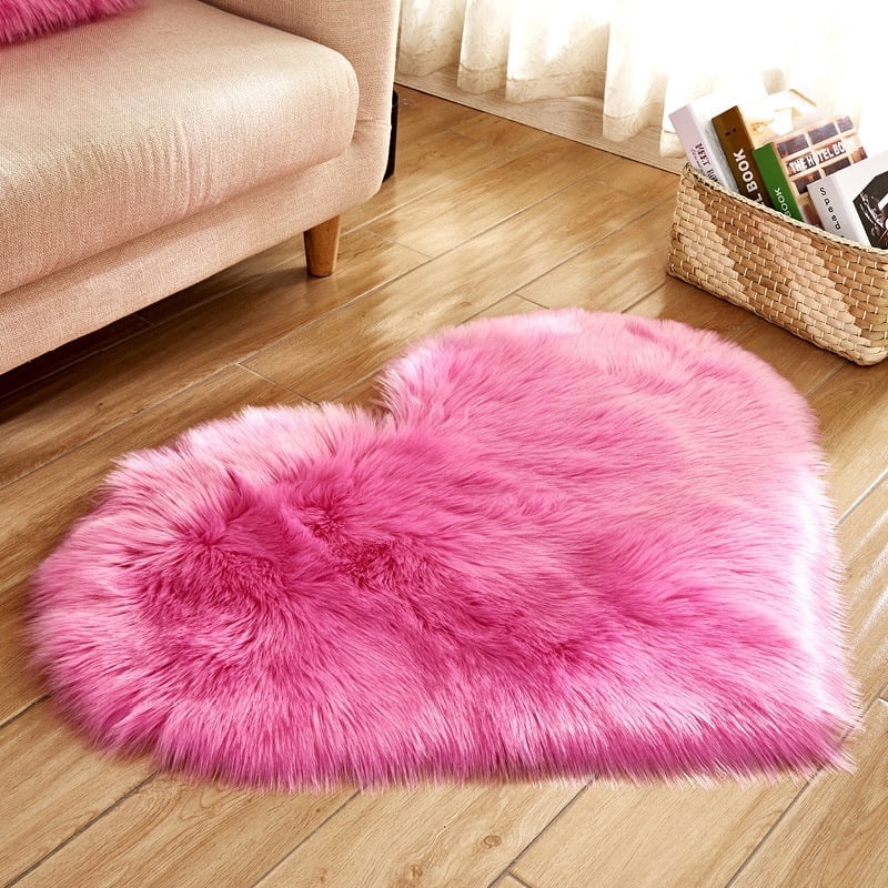 Rosnek Faux Fur Area Rug Fluffy Mat Room Sofa Heart Shaped Home Bedroom ...