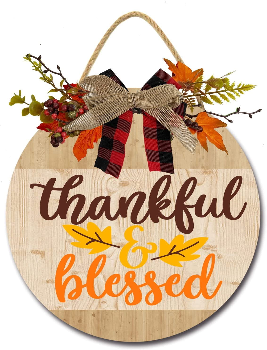 Eveokoki 11" Thankful Blessed Wooden Door Sign, Welcome Front Door ...
