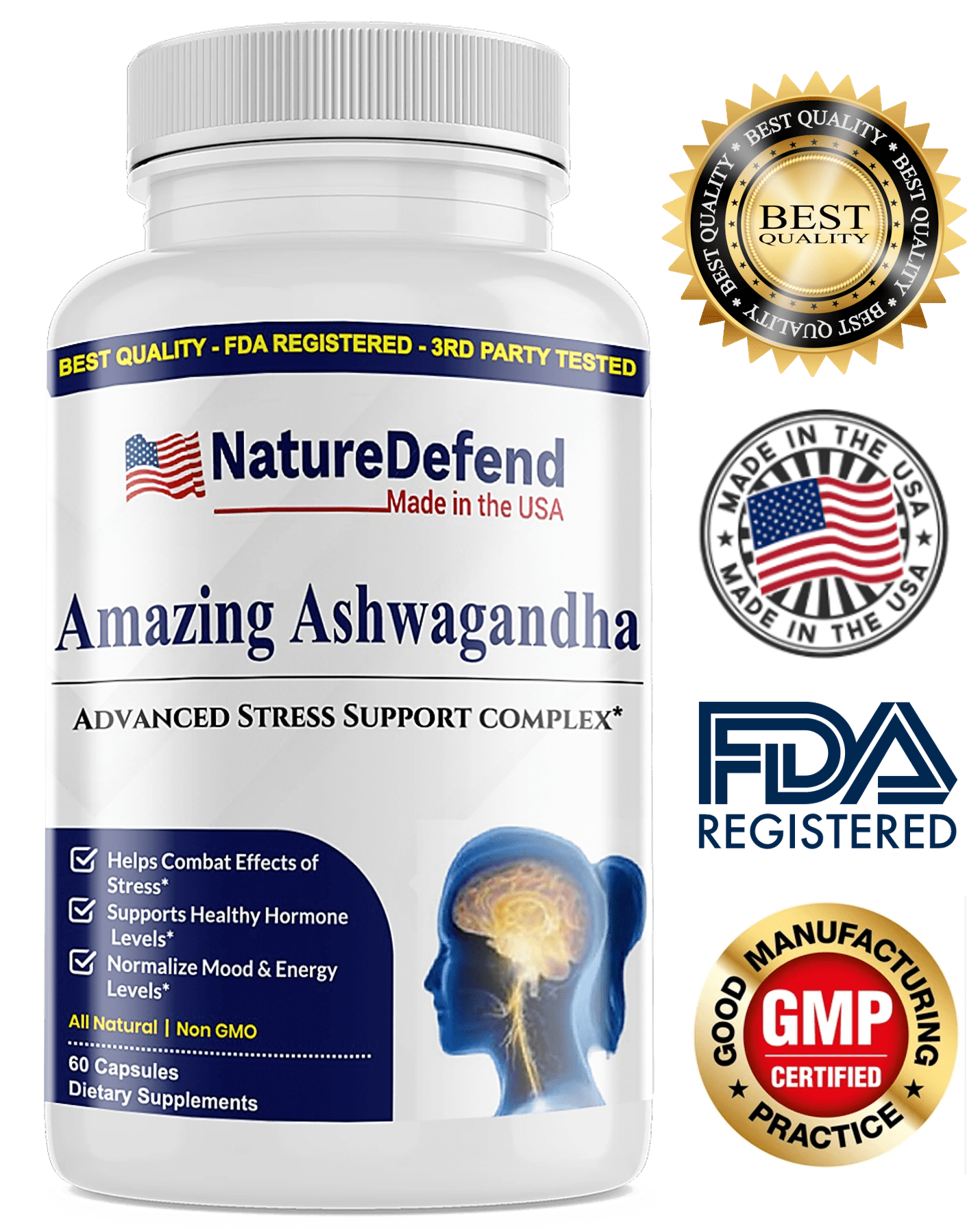 Ashwagandha, 1300mg, Stress and Mood Support, All Natural, Non-GMO. US ...
