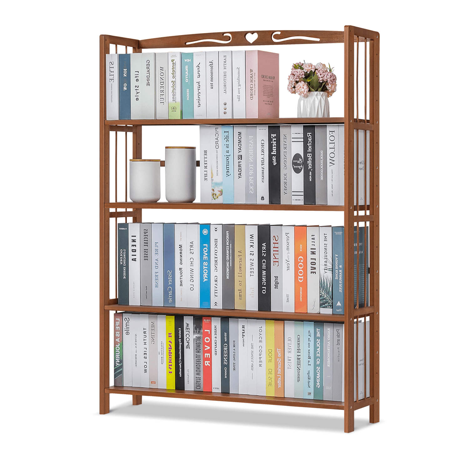 Magshion Bamboo 4 Tiers Multipurpose Bookshelf, Adjustable Bookcase ...