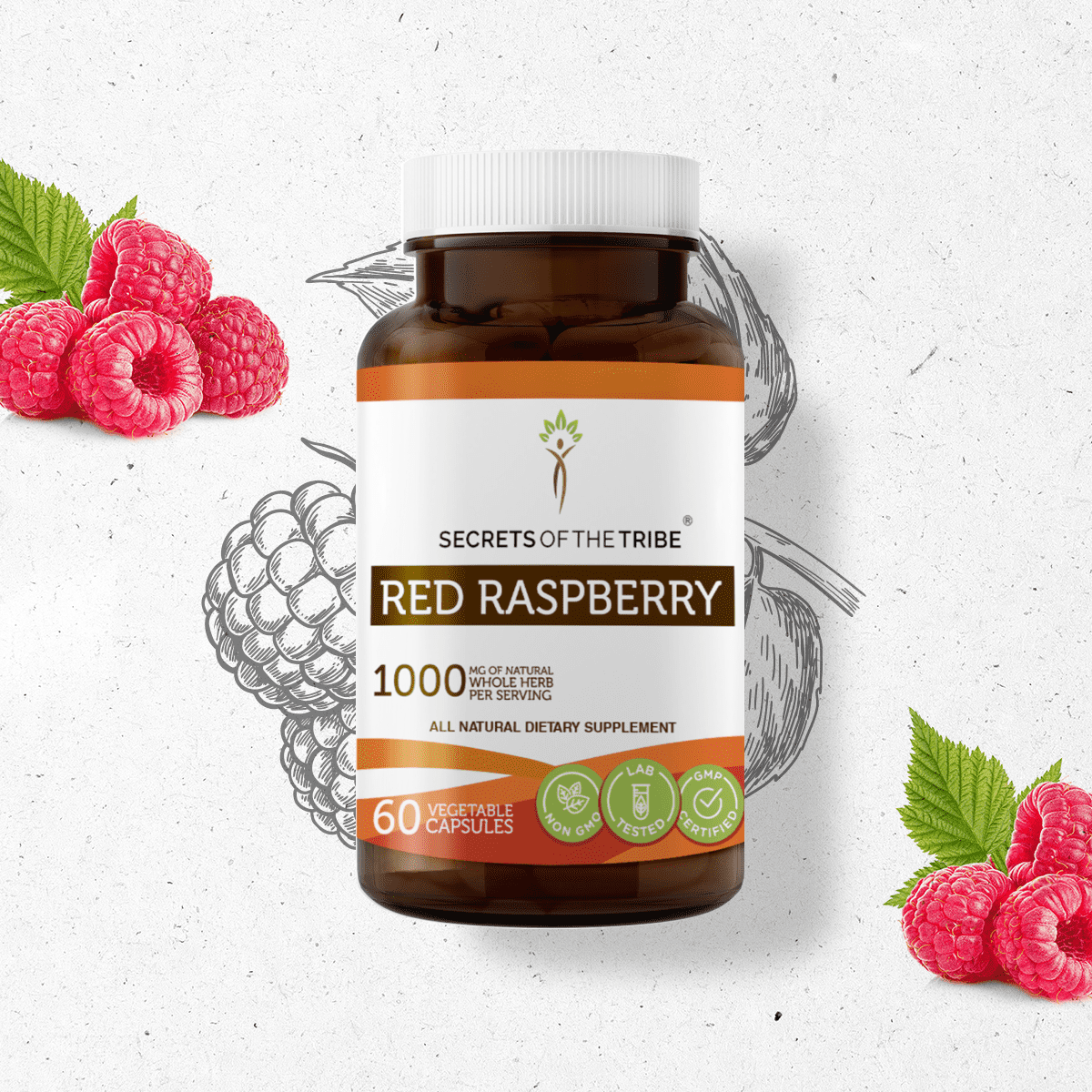 Secrets of the Tribe Red Raspberry 60 Capsules, 500 mg, Organic Red ...