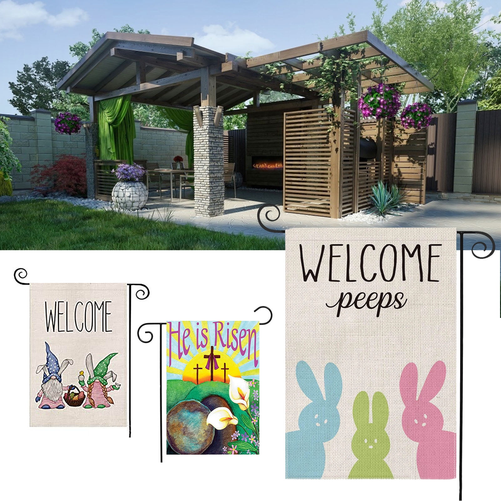 wirlsweal Rabbit Flag Spring Vivid Celebrate Floral Pattern Rabbit Flag ...