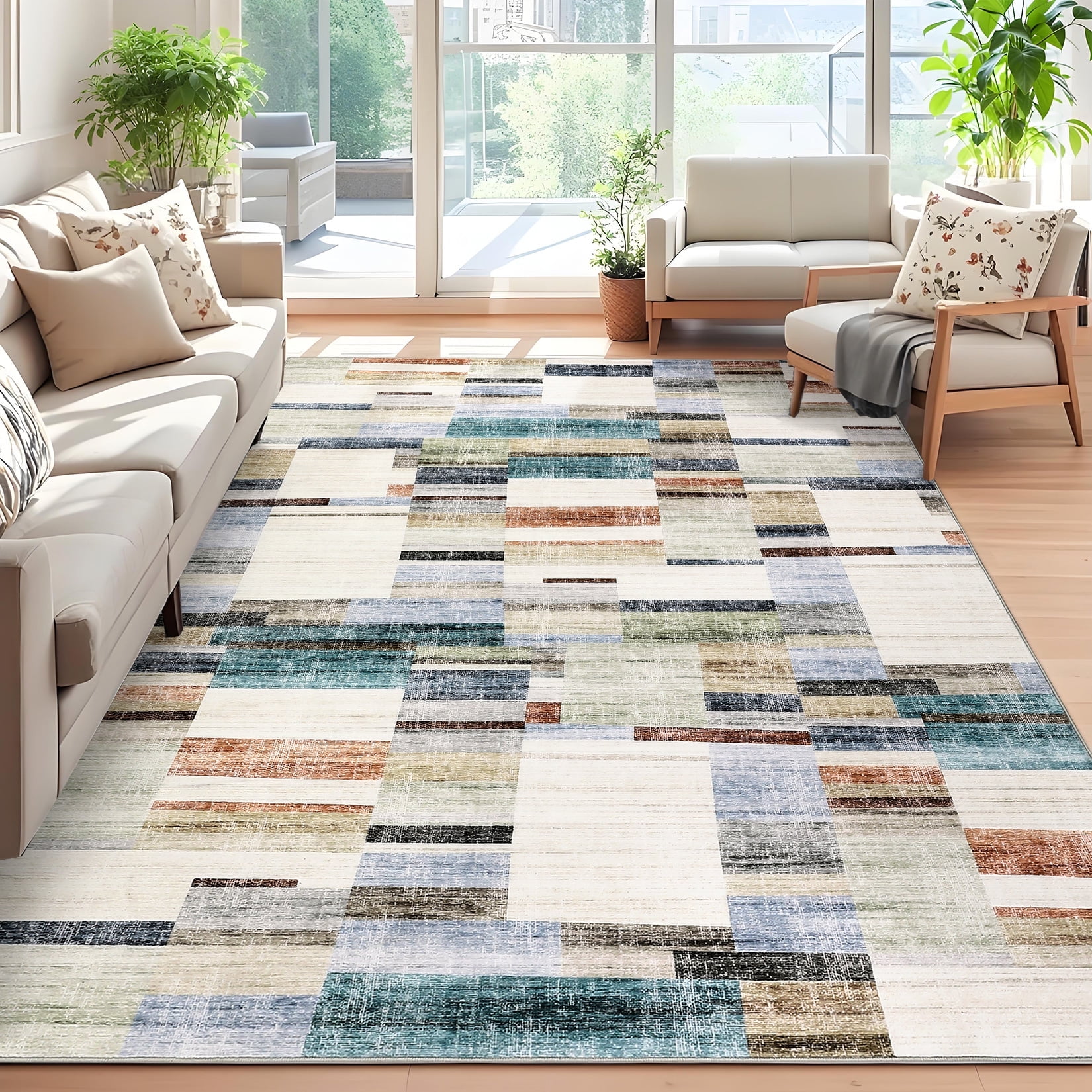 Garvee Geometric Area Rug 9x12 Modern Washable Rug For Living Room  Non-Slip Stain Resistant Indoor Carpet For Bedroom Dining Room Office  Colorful 9