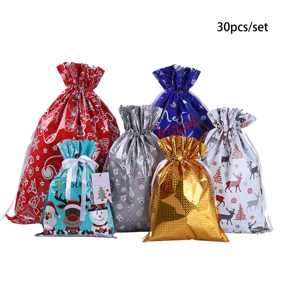 30Pcs Christmas Gift Bags 6 Designs, Holiday Drawstring Gift Bags ...
