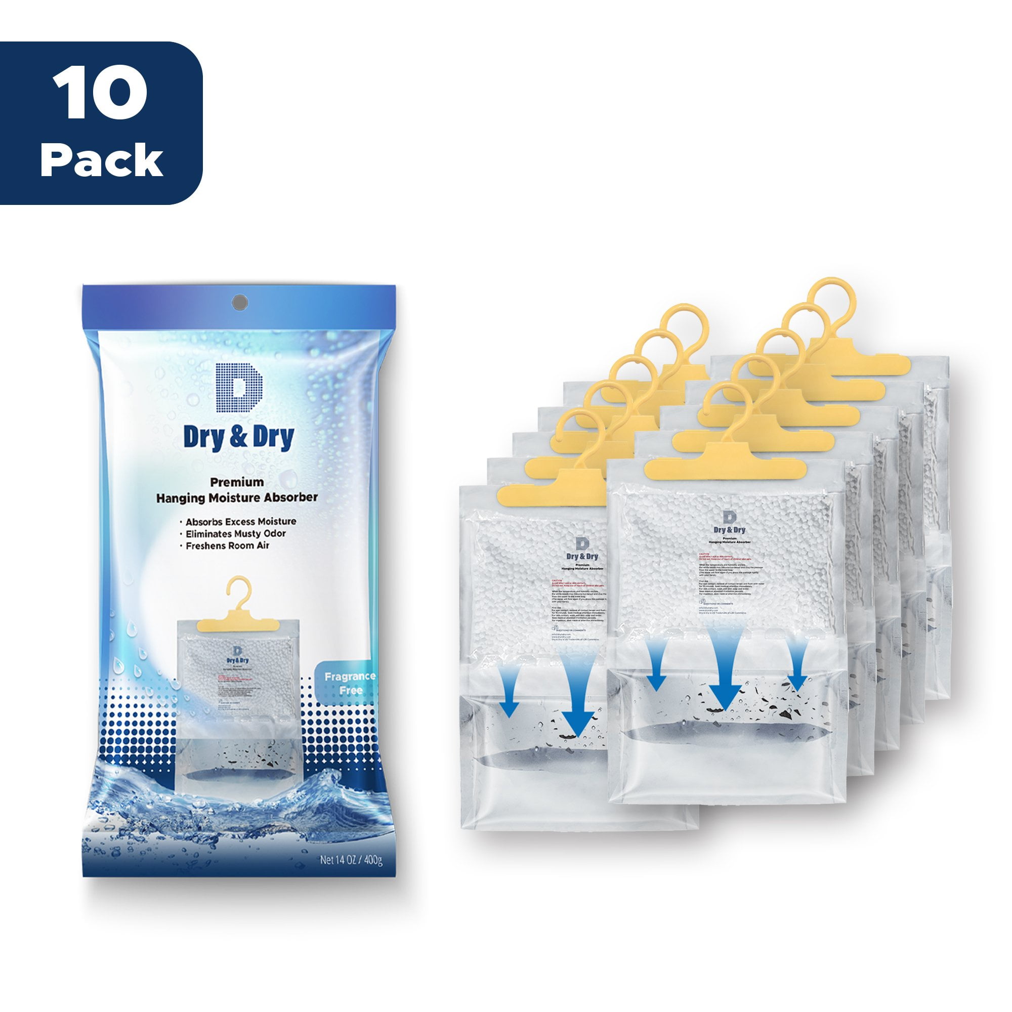 Dry & Dry [10 Packs] 14 Oz Hanging Moisture Absorber for Closet ...