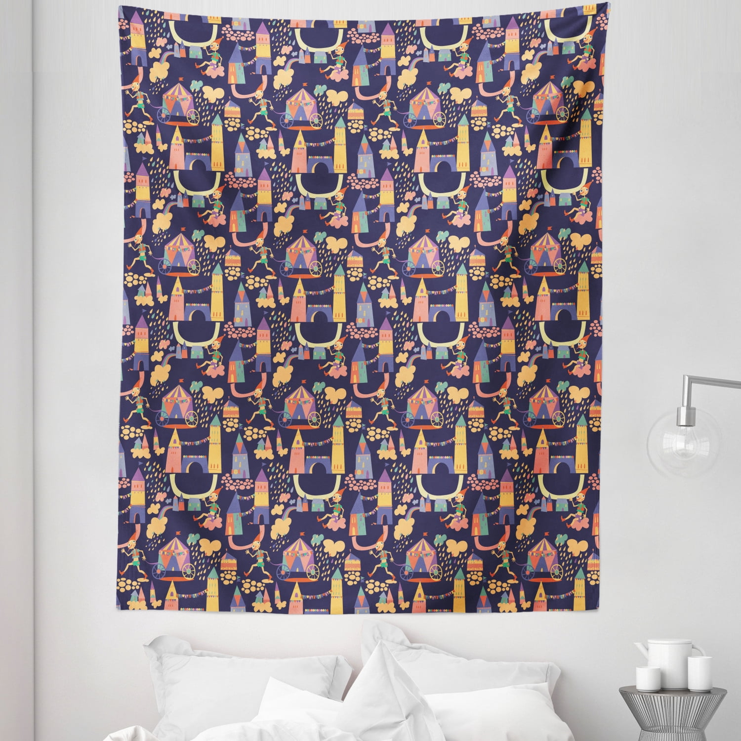Cartoon Tapestry, Carnival Pattern with Circus Carts Doodle Style ...
