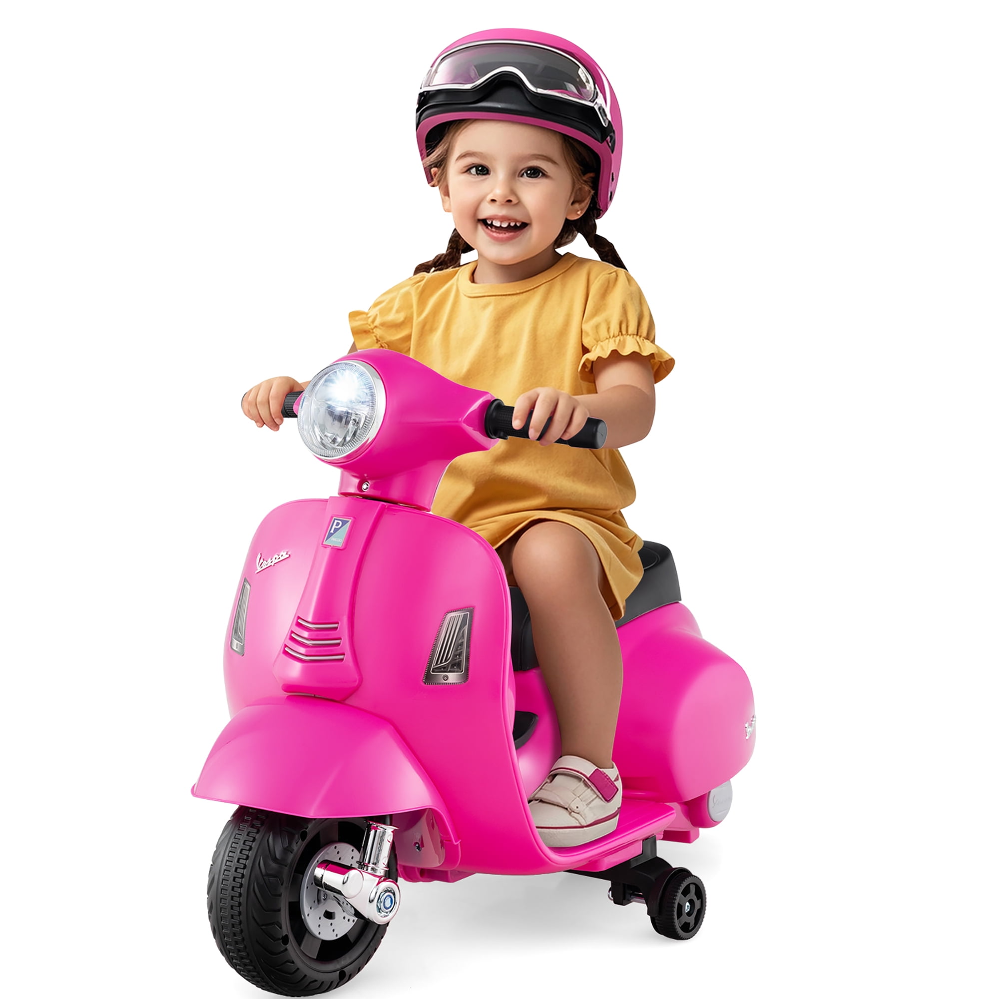 Gymax Kids Ride On Motorcycle W/ Training Wheels Headlight Horn 6v Battery Pink
