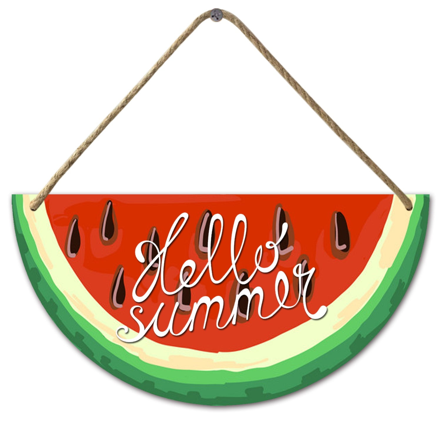 Eveokoki Watermelon Door Sign Hello Summer Door Hanger Wood Front Door