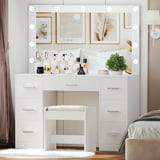 Irontar Vanity Set with Lighted Mirror & Cushioned Stool, 7 Drawers ...