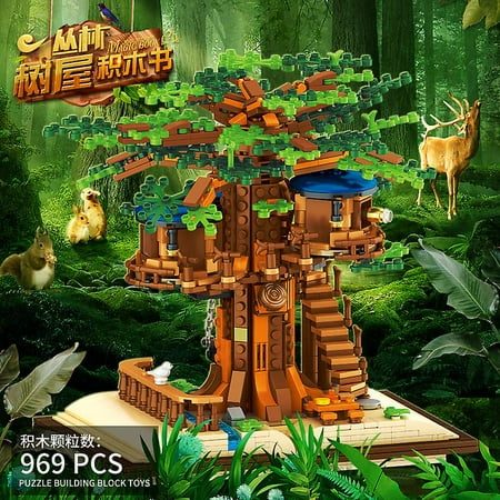 2022 Diy Moc Jungle Tree House Magic Book Four Seasons Assembly ...
