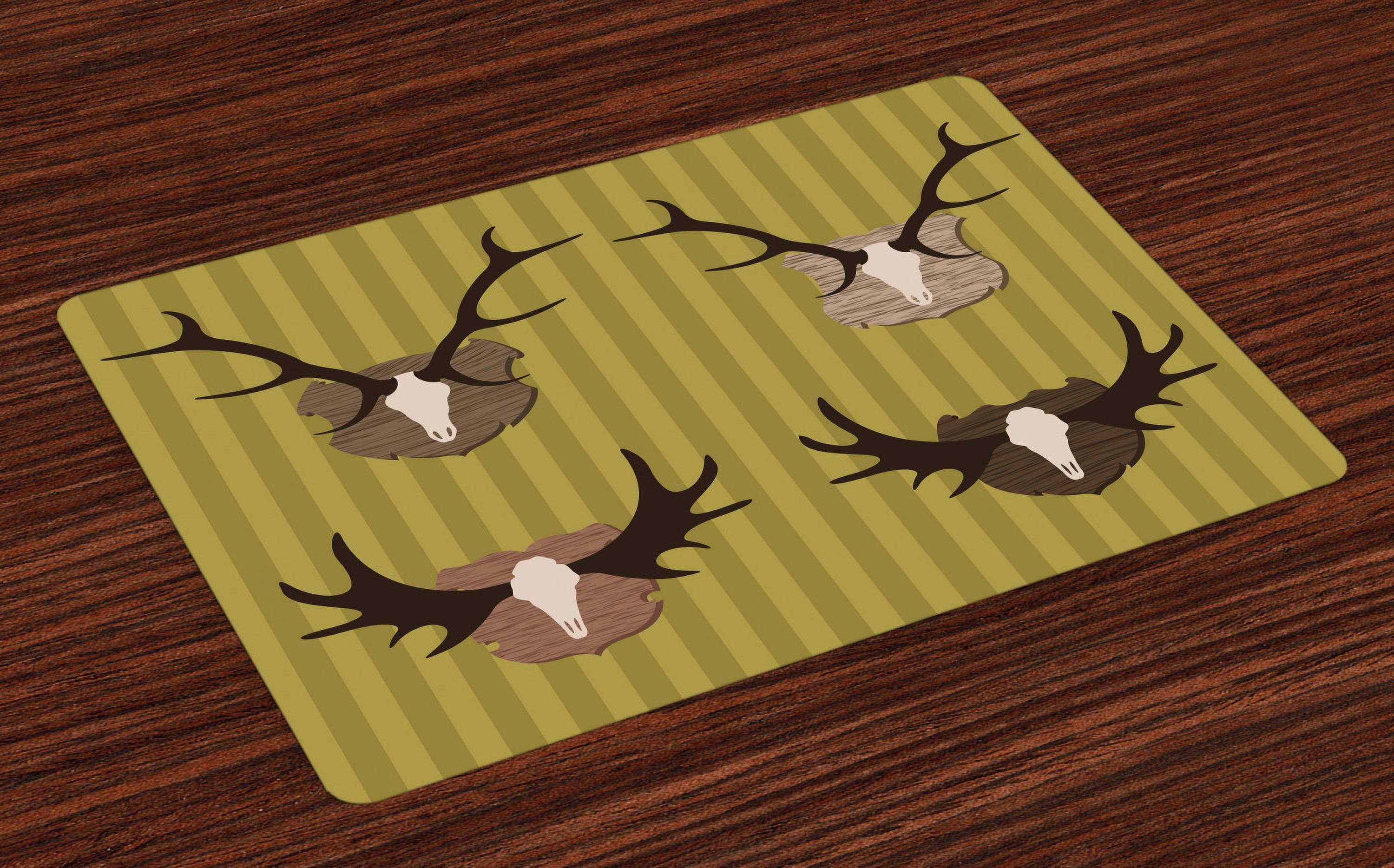 Ambesonne Hunting Place Mats Set of 4, Deer Mous Horns Trophy, Standard ...