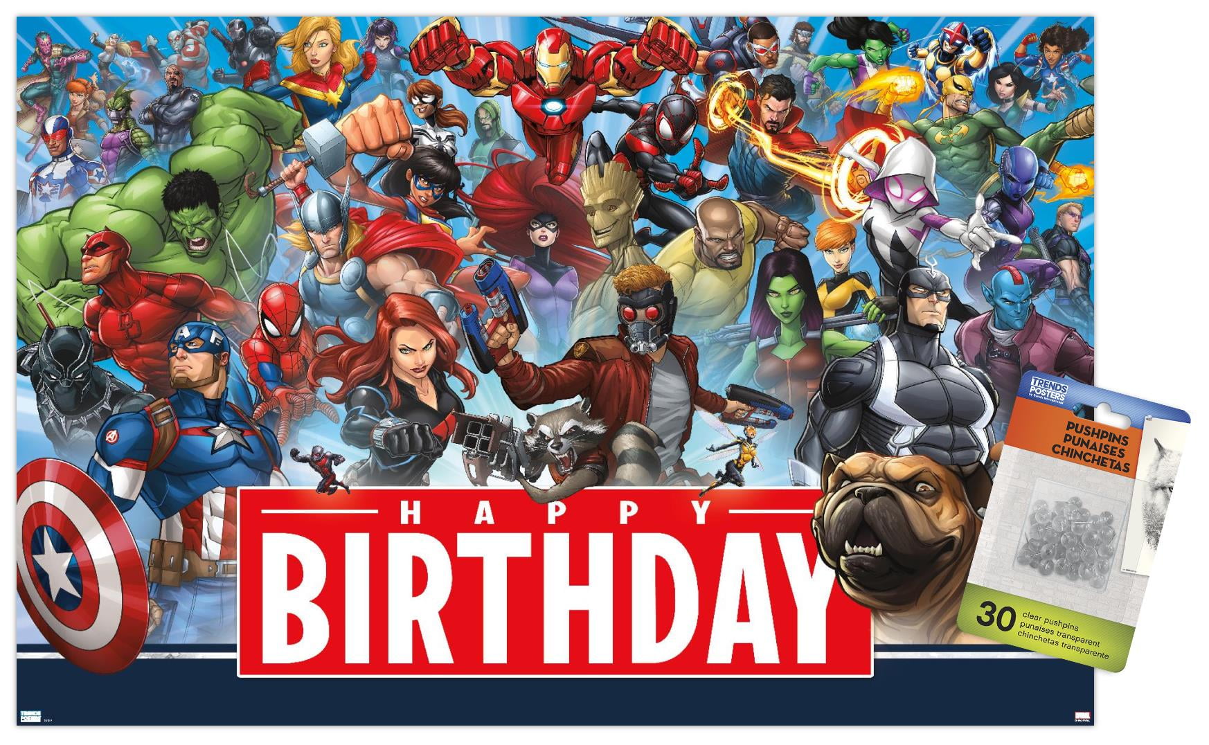Marvel - Happy Birthday Wall Poster with Push Pins, 14.725" x 22.375 ...