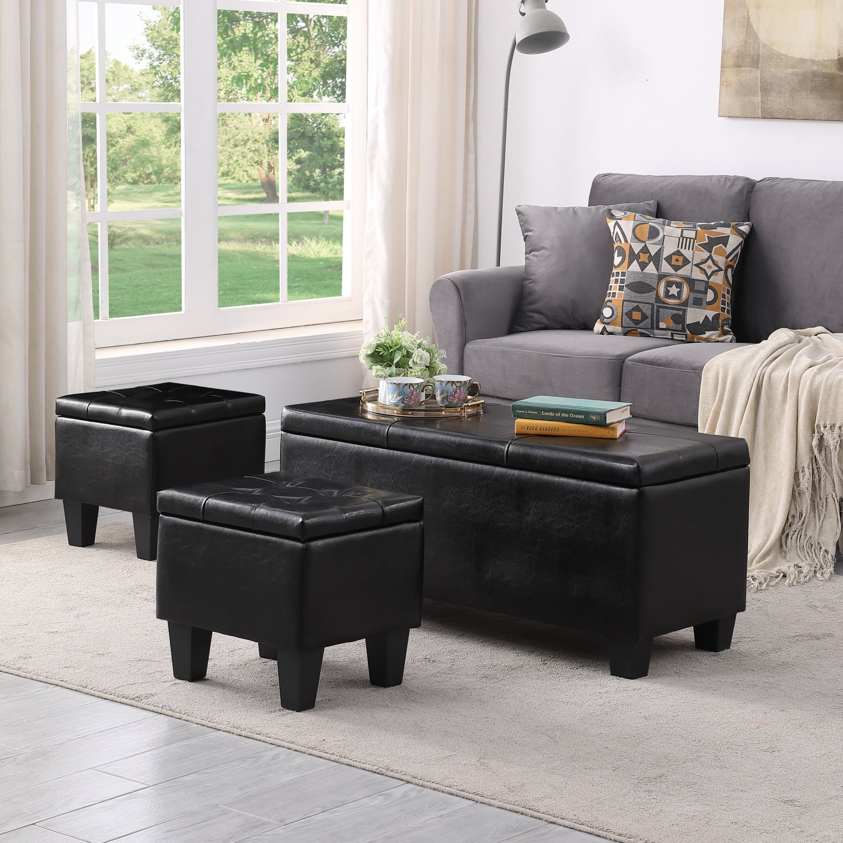 Large Storage Ottoman Bench Set 3 In 1 Combination Ottoman Tufted