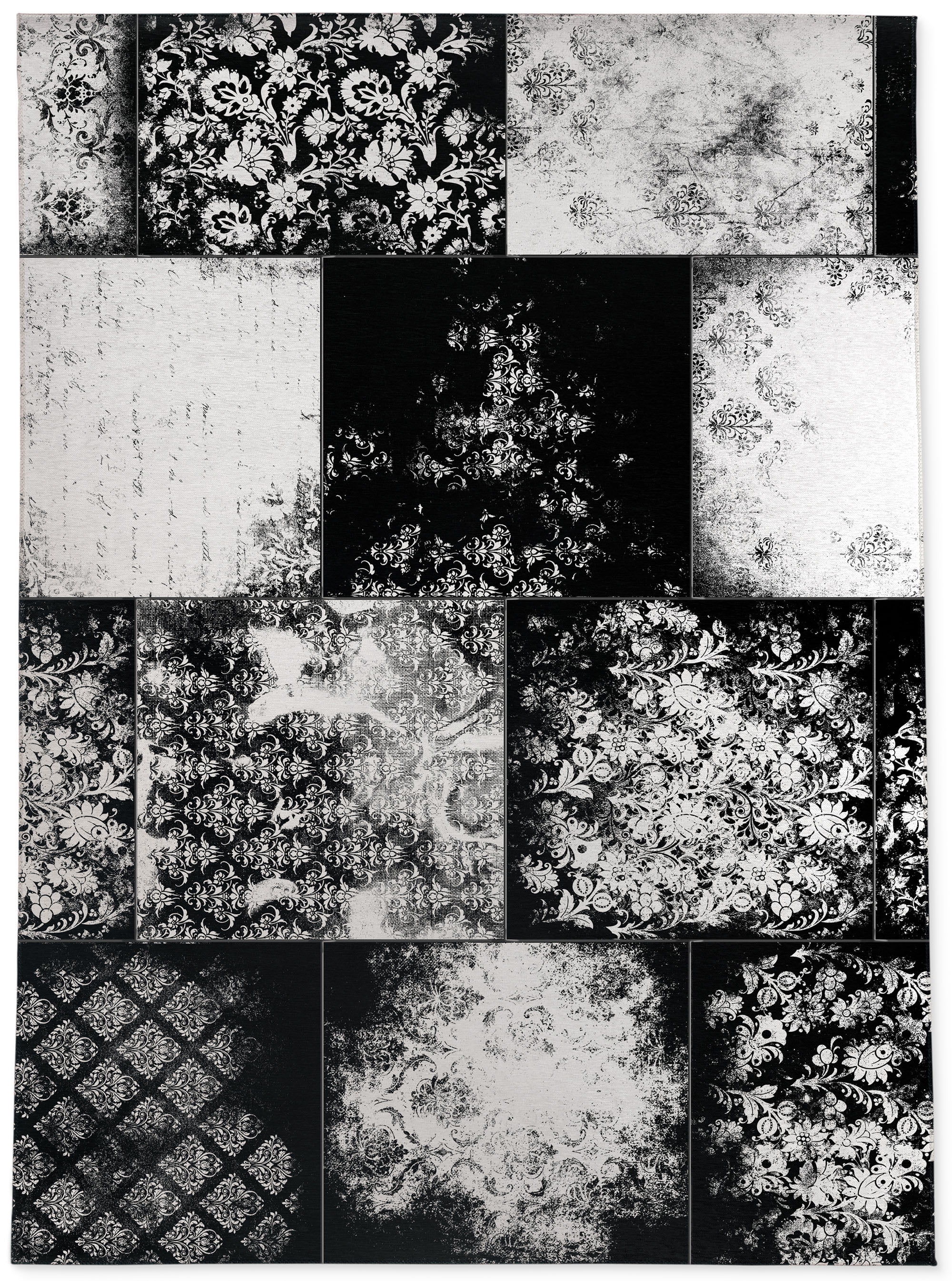 Eclectic Bohemian Patchwork Black & White Area Rug by Kavka Designs ...