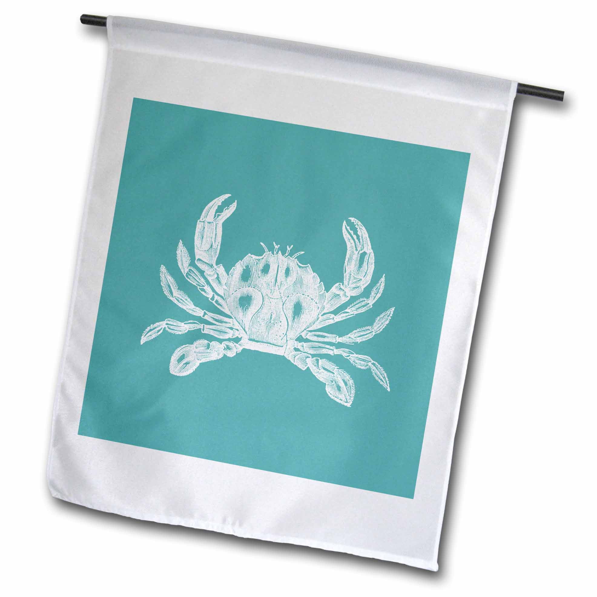 3dRose White crab etched teal turquoise aqua blue - nautical beach sea ...