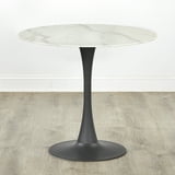 TMS Rho 35.5" Round Indoor Pedestal Dining Table, Black/White Faux ...