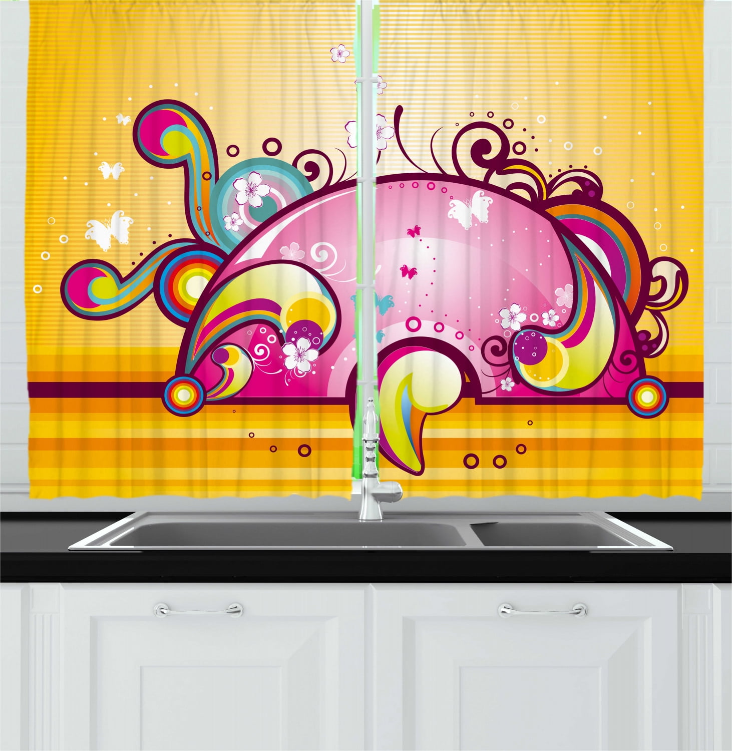 Fantasy Curtains 2 Panels Set, Cute Colorful Shapes with Spiral Swirled ...