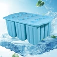 12 Cavity Silicone Ice Pop Mold Set With Dust Cover And 50 Wooden ...