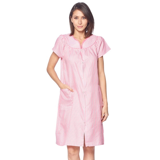 Casual Nights Women's Snap front House Dress Short Sleeve Woven Duster ...