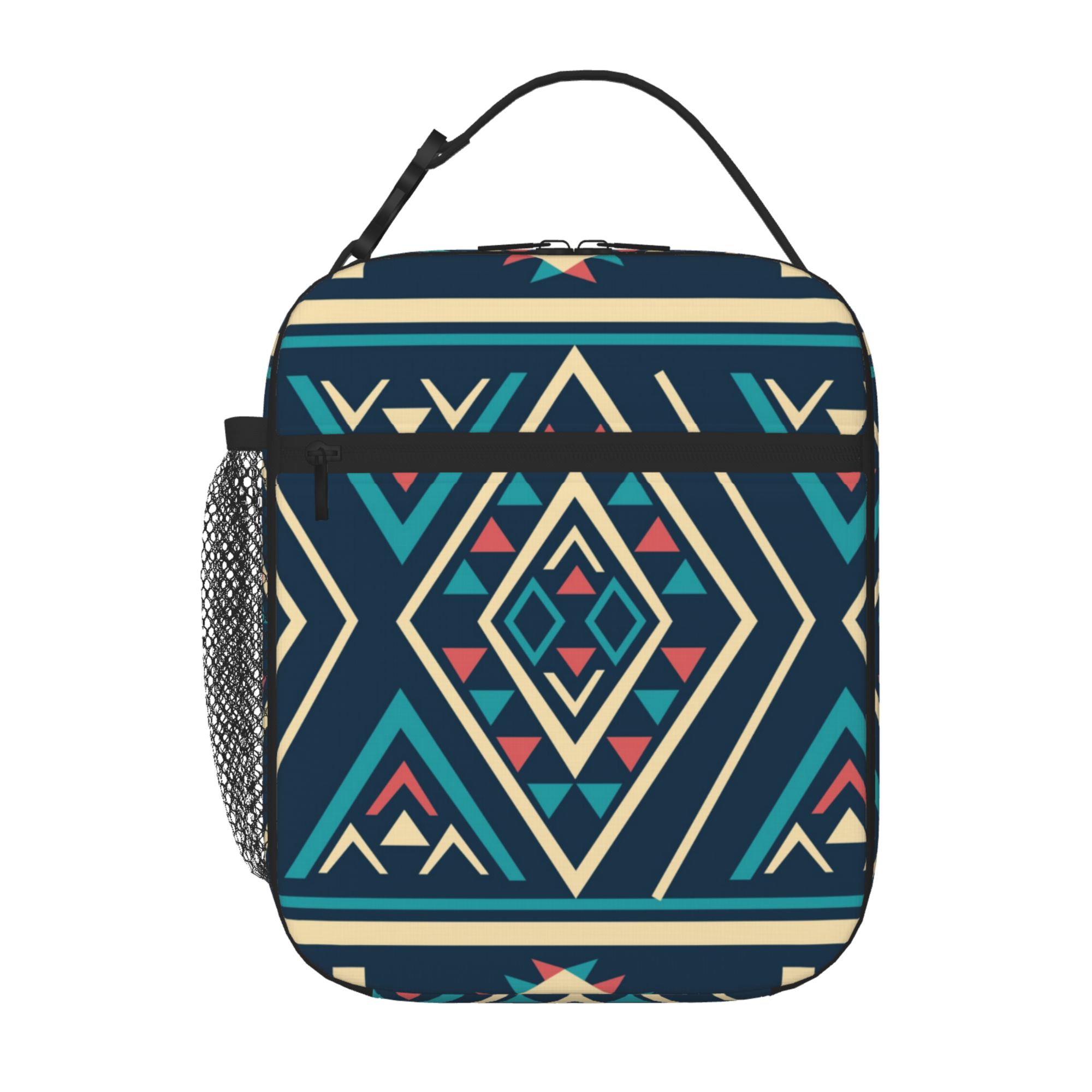 TEQUAN Portable Lunch Bag, Retro Blue Tribal Style Geometric Pattern ...