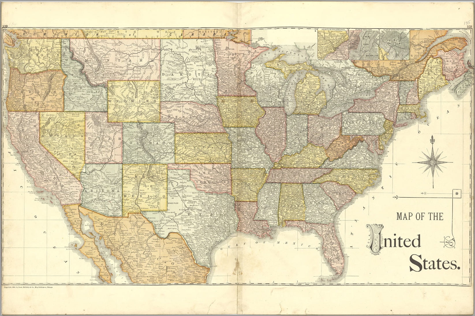24"x36" Gallery Poster, Map of the United States of america 1885 ...