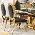 69" Faux Marble Dining Table Set for 6, Modern Polished Stainless Steel ...