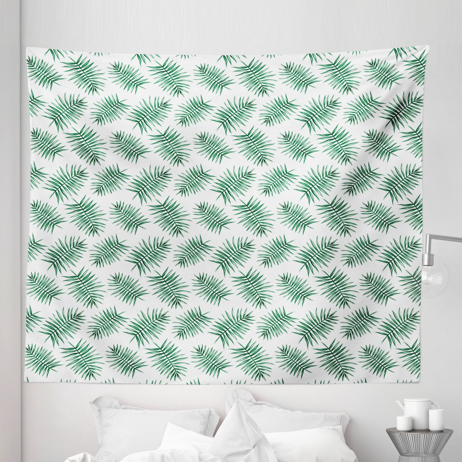 Green Tapestry, Watercolor Art Style Palm Leaves Tropical Nature Exotic ...