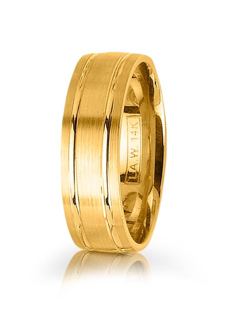 Authentic 14k Yellow Gold Satin Diamond Cut Center Line Wedding Rings ...