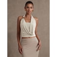 Apricot Plunging Neck Solid Halter Top With Metal Ring Detail For Women ...