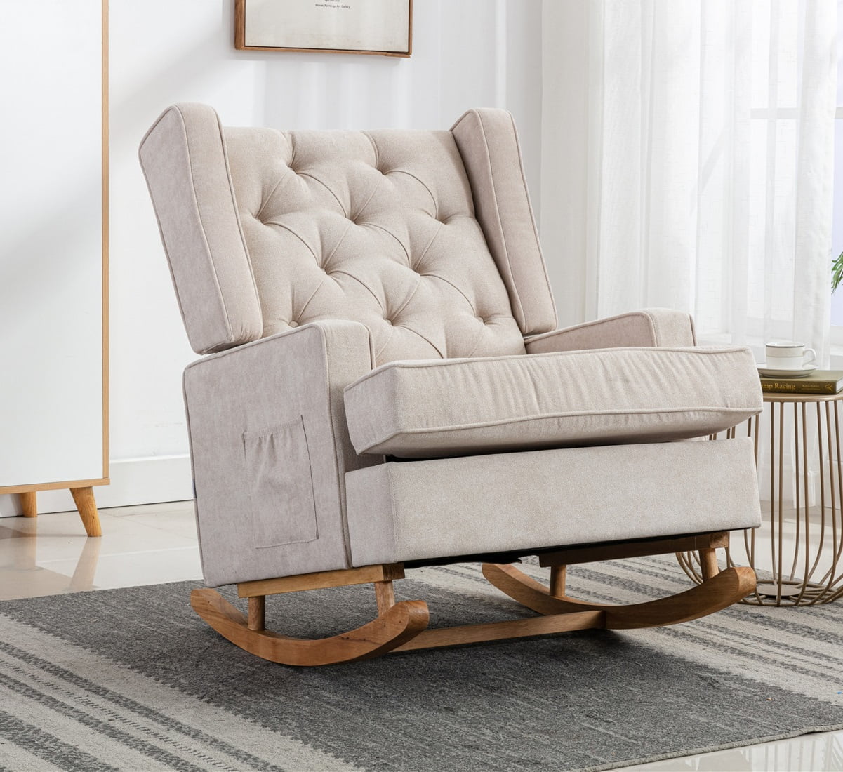 Fabric Rocking Chair with Side Pocket Mid-Century Modern Nursery ...