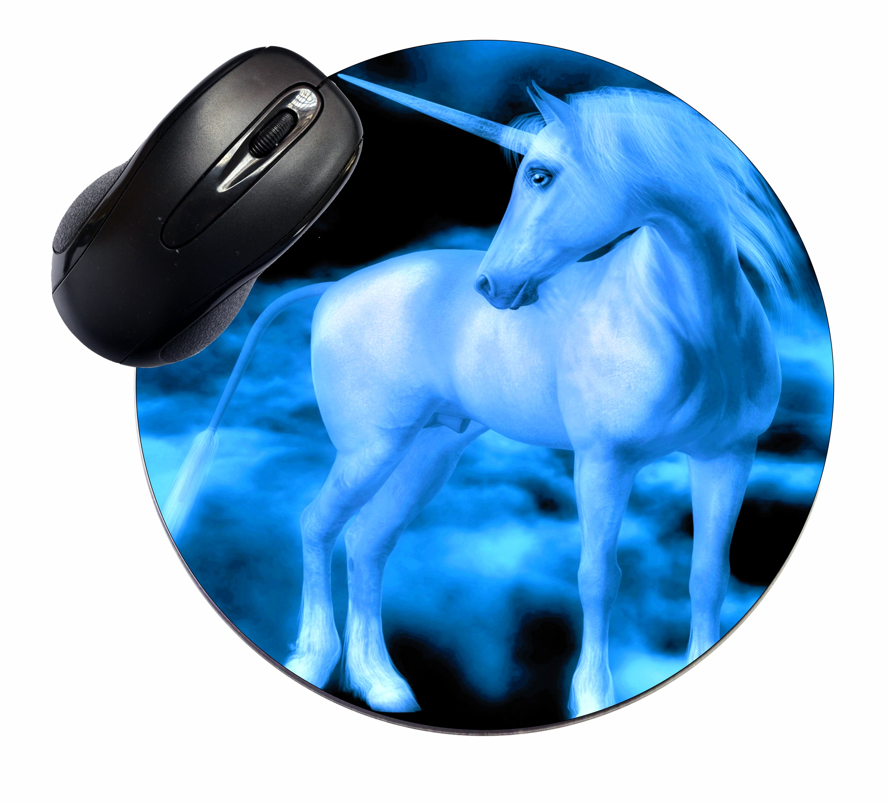 Mouse Mat Pad Mousepad Cute Desk Round Circle Mousemat Blue Unicorn in ...