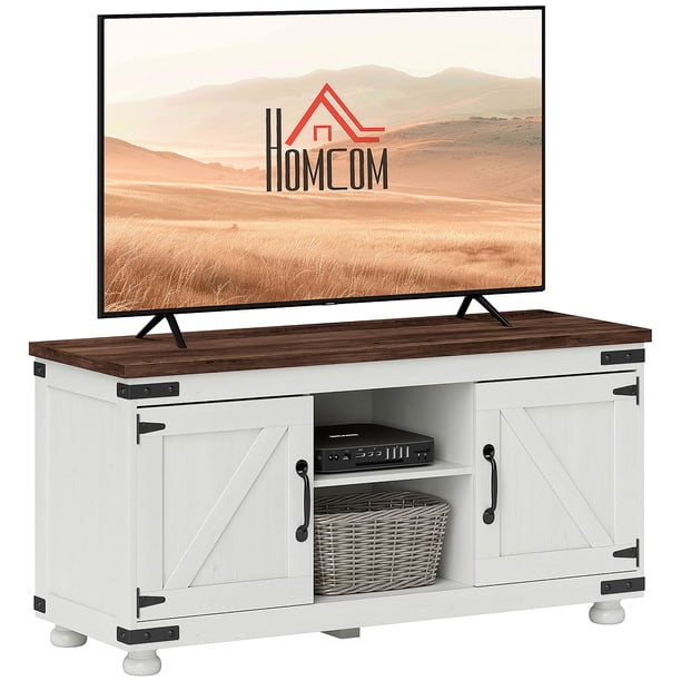 HOMCOM Farmhouse TV Stand for up to 50" TV with Barn Doors Distressed ...