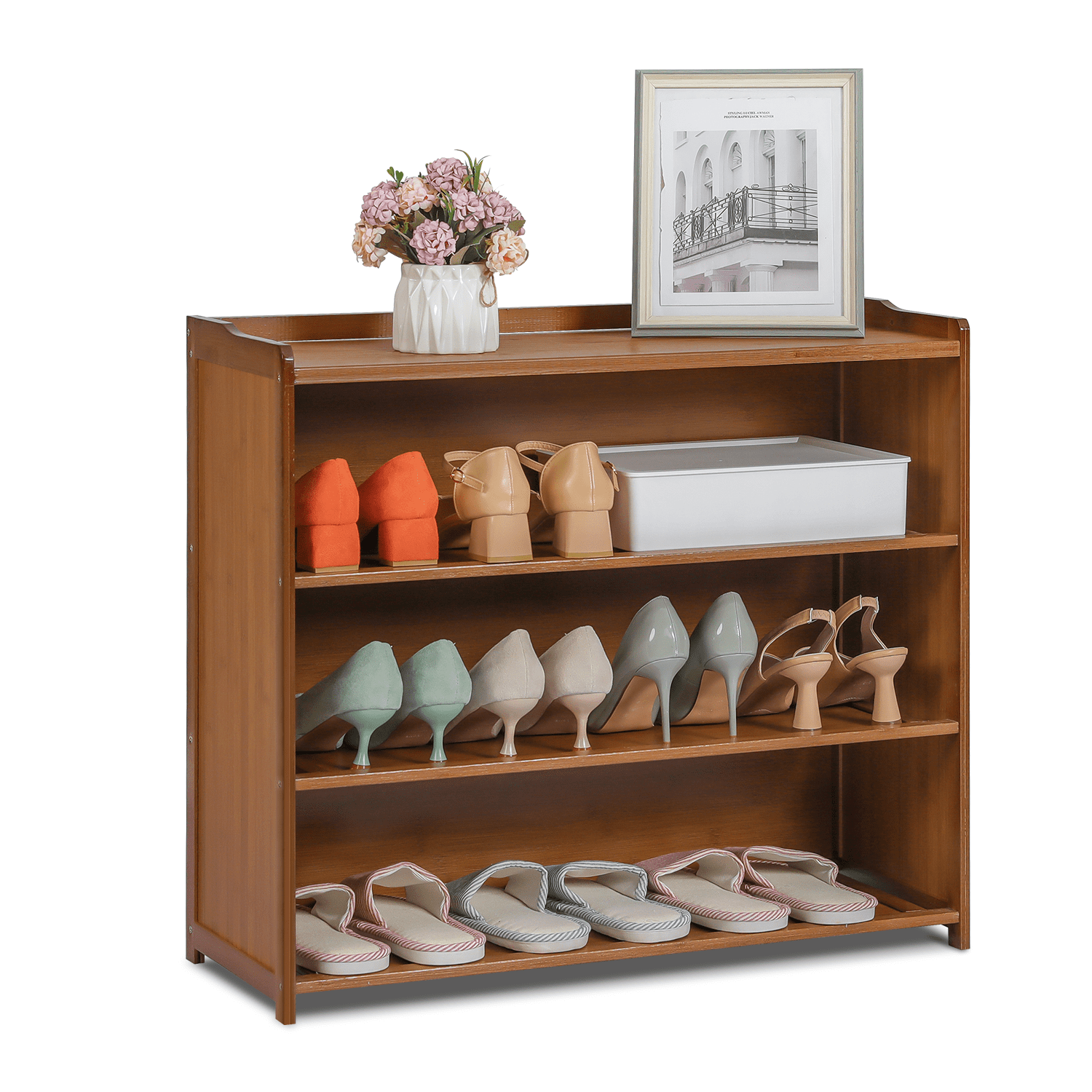 Magshion Bamboo 4 Tiers 12 Pairs Shoes Rack, Doorless Storage Cabinet ...