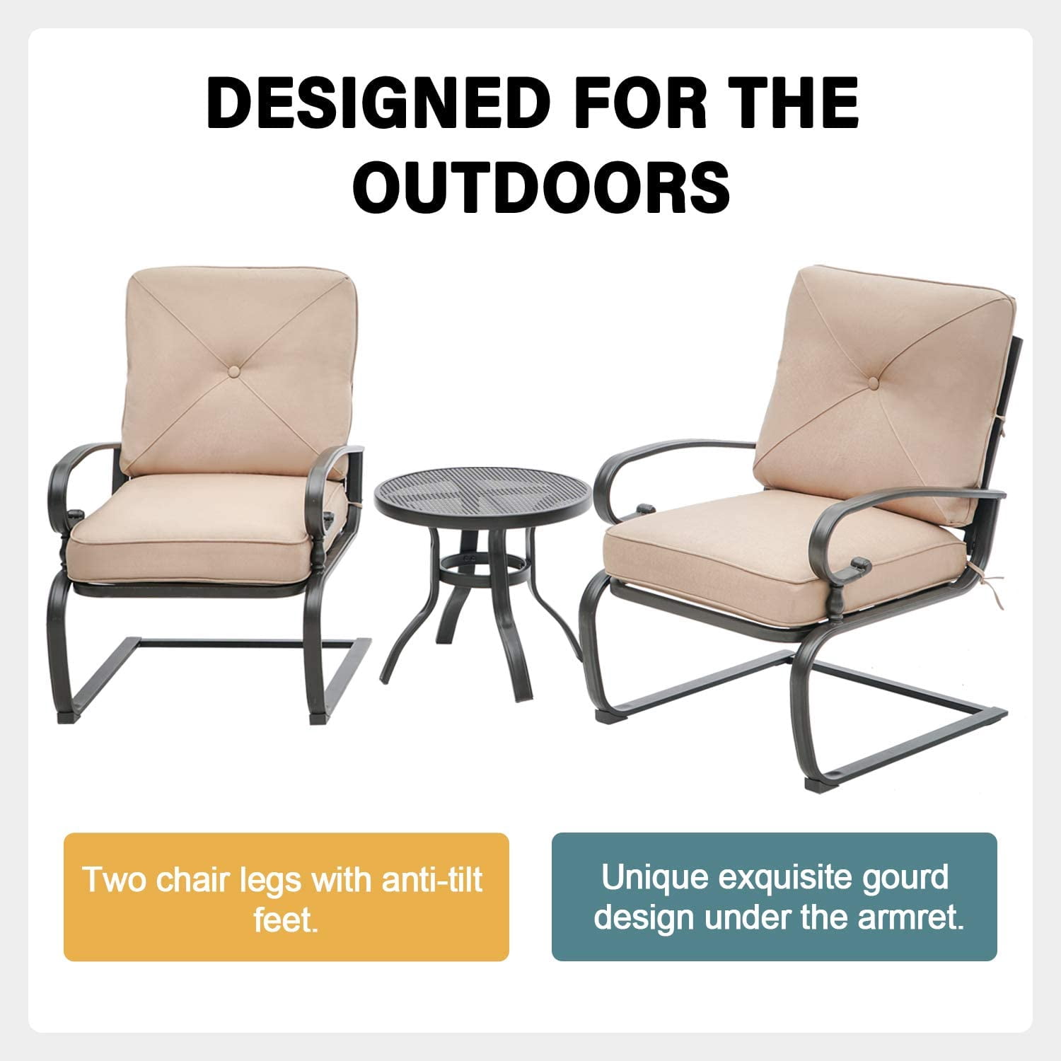 Buy SUNCROWN 3-Piece Outdoor Bistro Set Patio Spring Metal Lounge ...