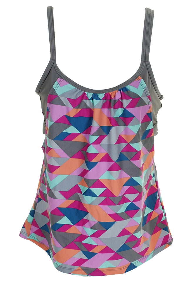Go By Gossip Pink Grey Triangle Tango Printed Layered Tankini Top S ...