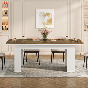 Dextrus Round Dining Table for 4 to 6, 47" Farmhouse Industrial Kitchen ...