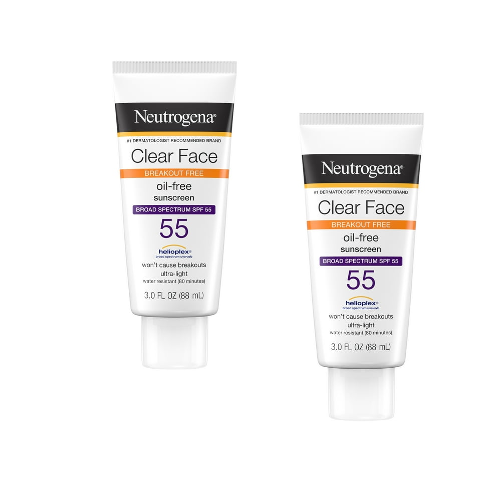 Neutrogena Clear Face Sunscreen Lotion, SPF 55 Oil-Free, 3 fl oz - 2 ...