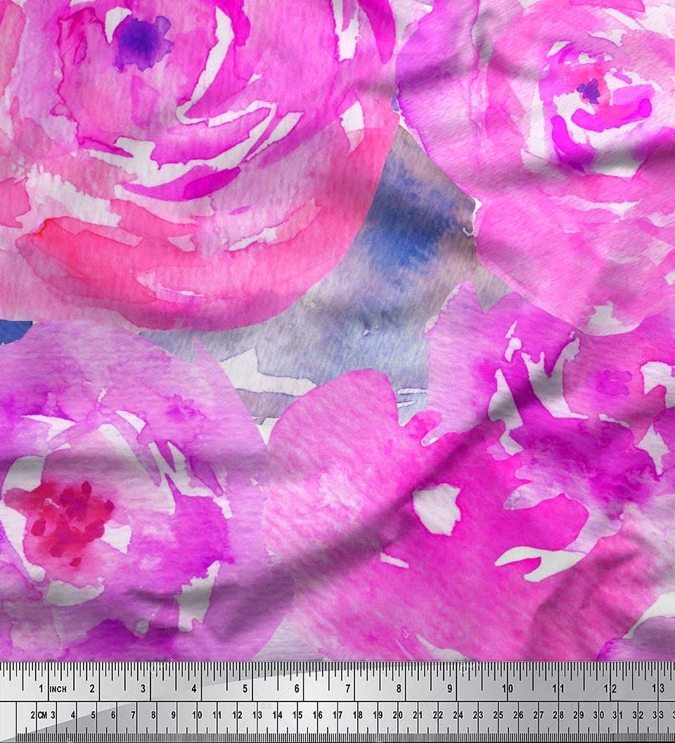 Soimoi Rayon Fabric Rose Watercolor Print Fabric by the Yard 42 Inch ...