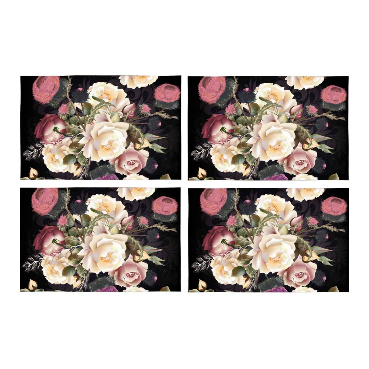 MKHERT Botanical Floral Pattern with Rose Flowers Placemats Table Mats ...