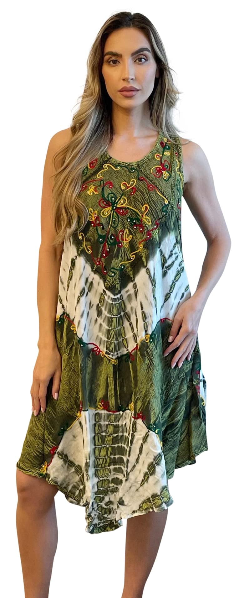 Riviera Sun Tie Dye Summer Dress - Beach Cover Up (Olive Umbrella Dress ...