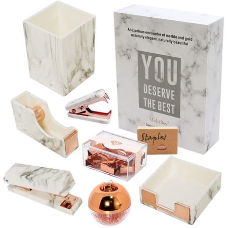 HTAIGUO 8 Piece Desk Set Marble Office Supplies - with Pen Cup, Sticky ...