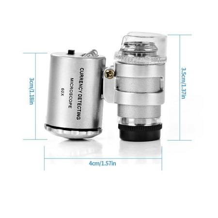 Pocket Microscope 60x Zoom Jewelry LED Mini Microscope Portable Optical ...