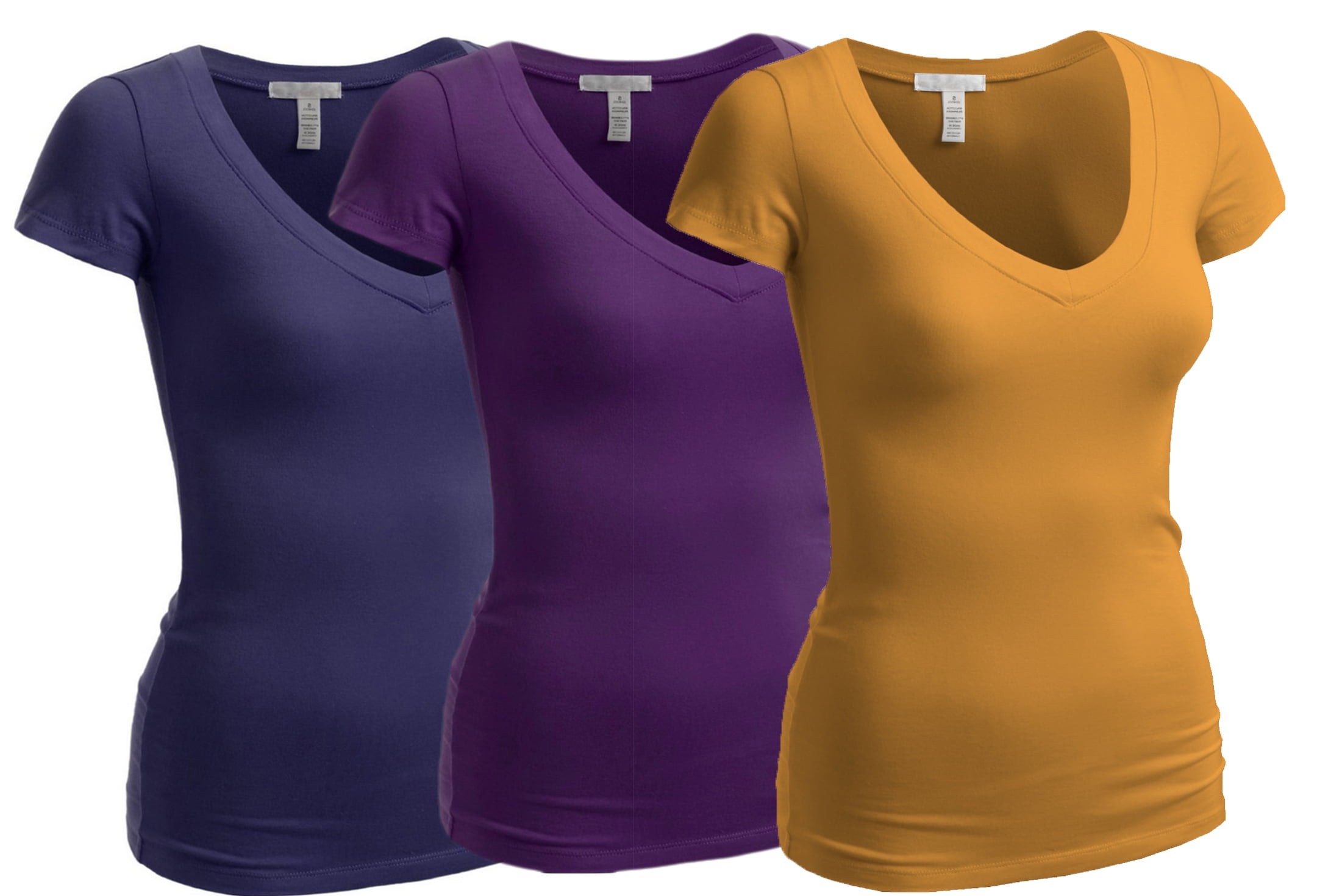 Essential Basic Women's Plain Short Sleeve V Neck T Shirt(3P-Mstd/Prpl ...