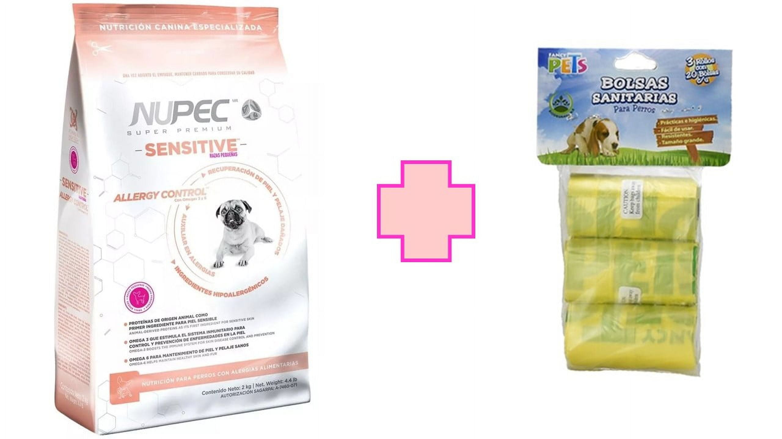 Paquete Nupec sensitive razas pequeñas 8 kg + 60 bolsas sanitarias fancy pets | Walmart en línea