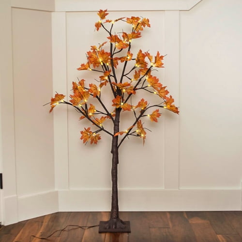 Lighted Branches LED Lighted Tree Yellow & Orange Maple Leaves 4 ft ...